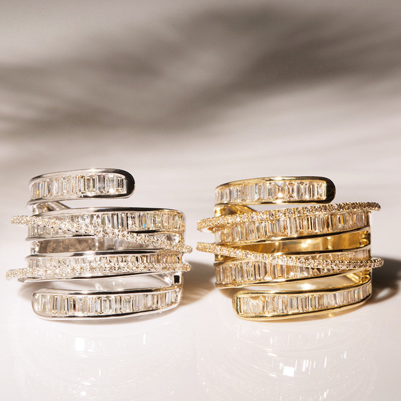 1.0CTW/2.0CTW Diamond Layered Band in Solid 18k Gold/baguette Diamond ...