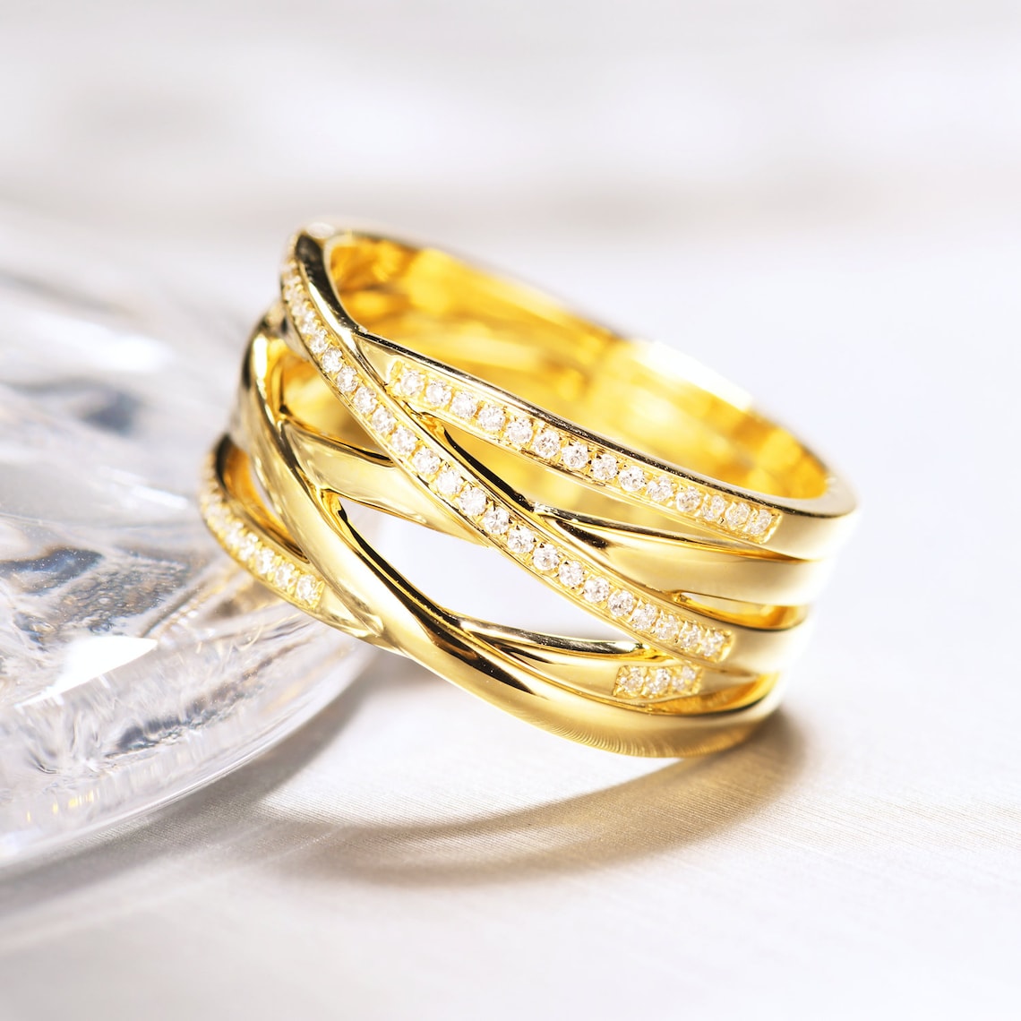 Diamond Crisscross Overlapping Ring in Solid 18k Gold/multi-layered ...