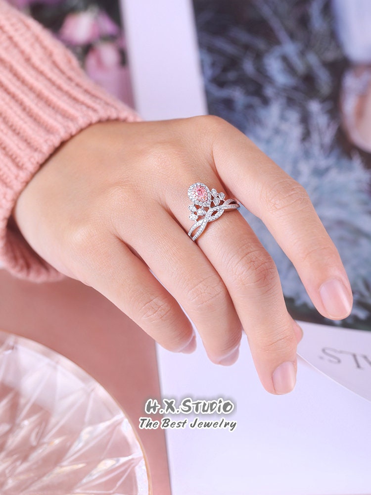 Pink Diamond Tiara Shape Statement Ring in Solid 18k | Etsy