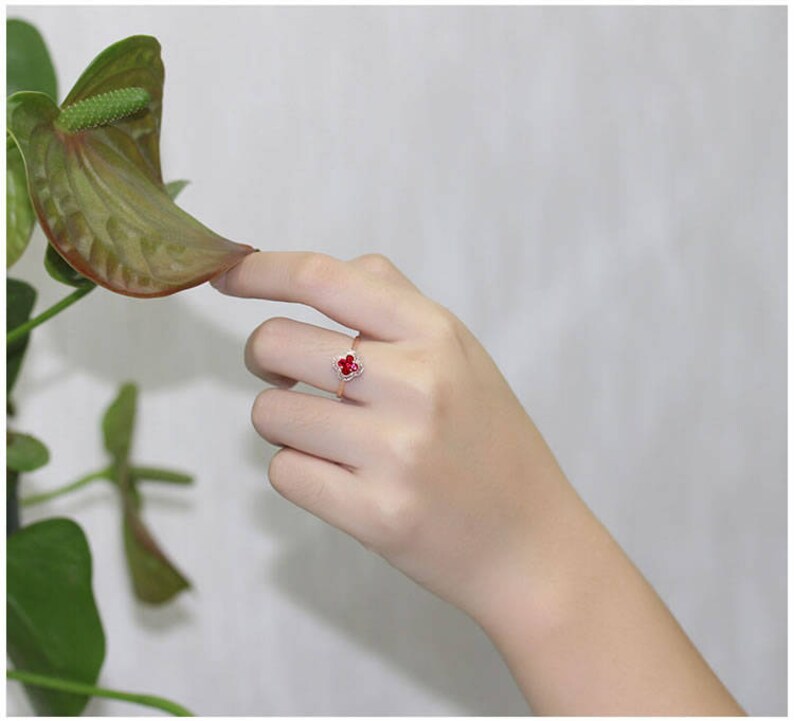 HX Jewelry Ruby Diamond Lucky Clover Halo Ring in Solid 18k - Etsy