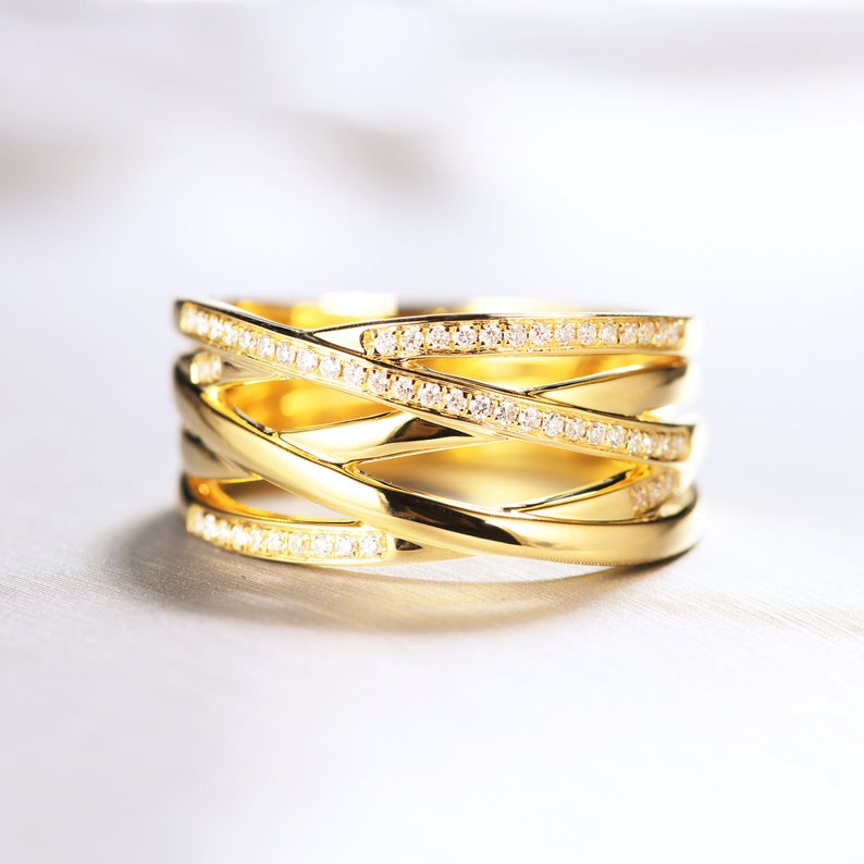 Diamond Crisscross Overlapping Ring in Solid 18k - Etsy