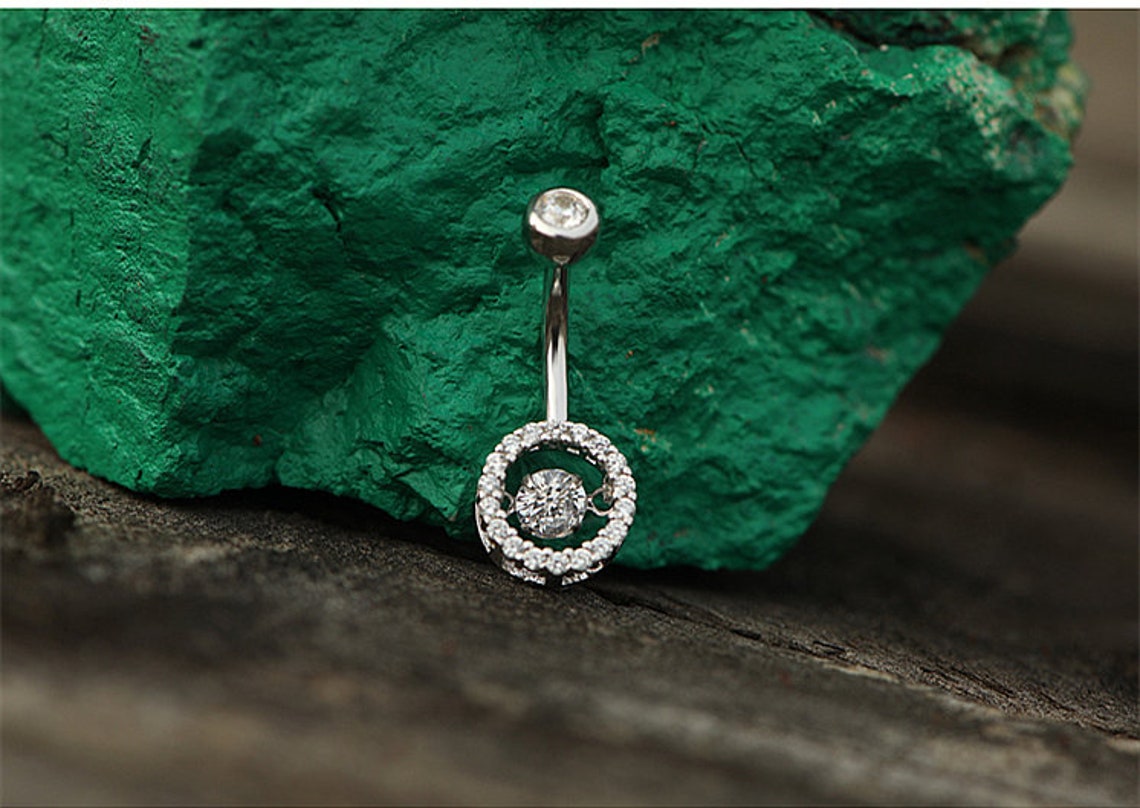 Solid 18k Gold Diamond Belly Button Ring Dancing Diamond | Etsy