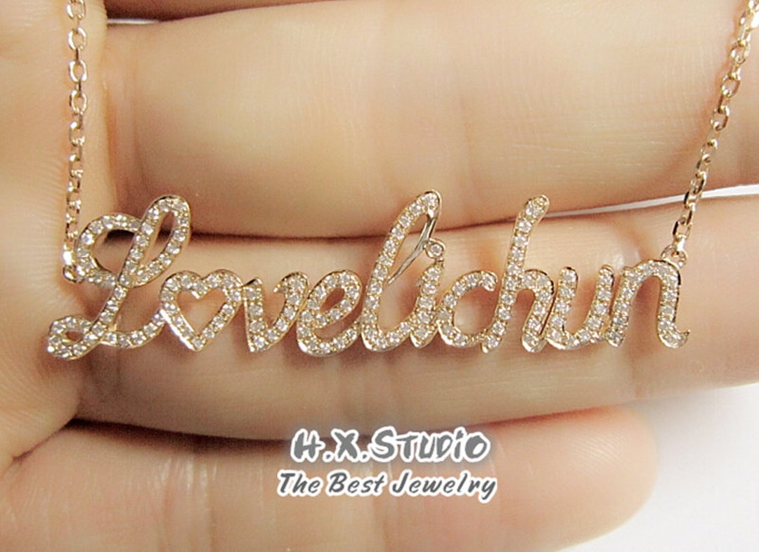 Diamond Nameplate Necklace in Solid 18k Gold/personalized Name Necklace ...