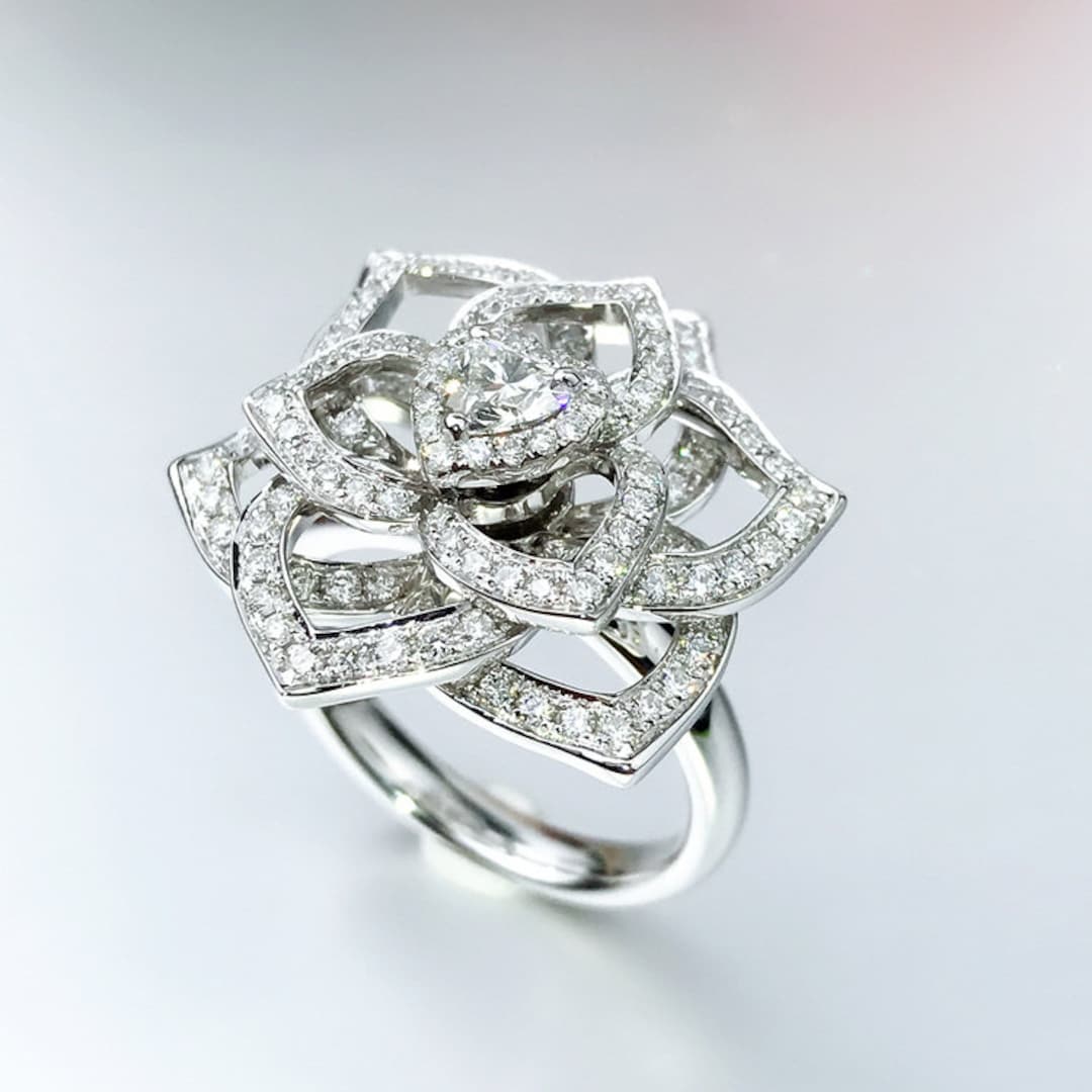 Gorgeous Solid 18K Diamond Flower Ring/floral Statement Ring/diamond ...