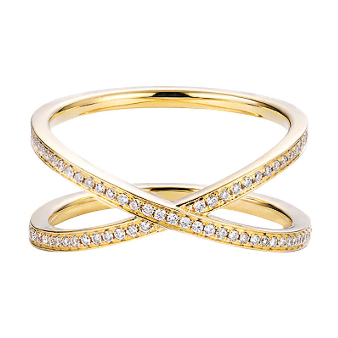 Double Band Cross Diamond Ring in Solid 18k Gold/full Eternity ...