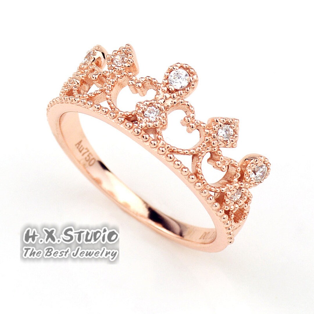 Diamonds Tiara Wedding Band in Solid 18K Gold/lacy Filigree Design Ring ...