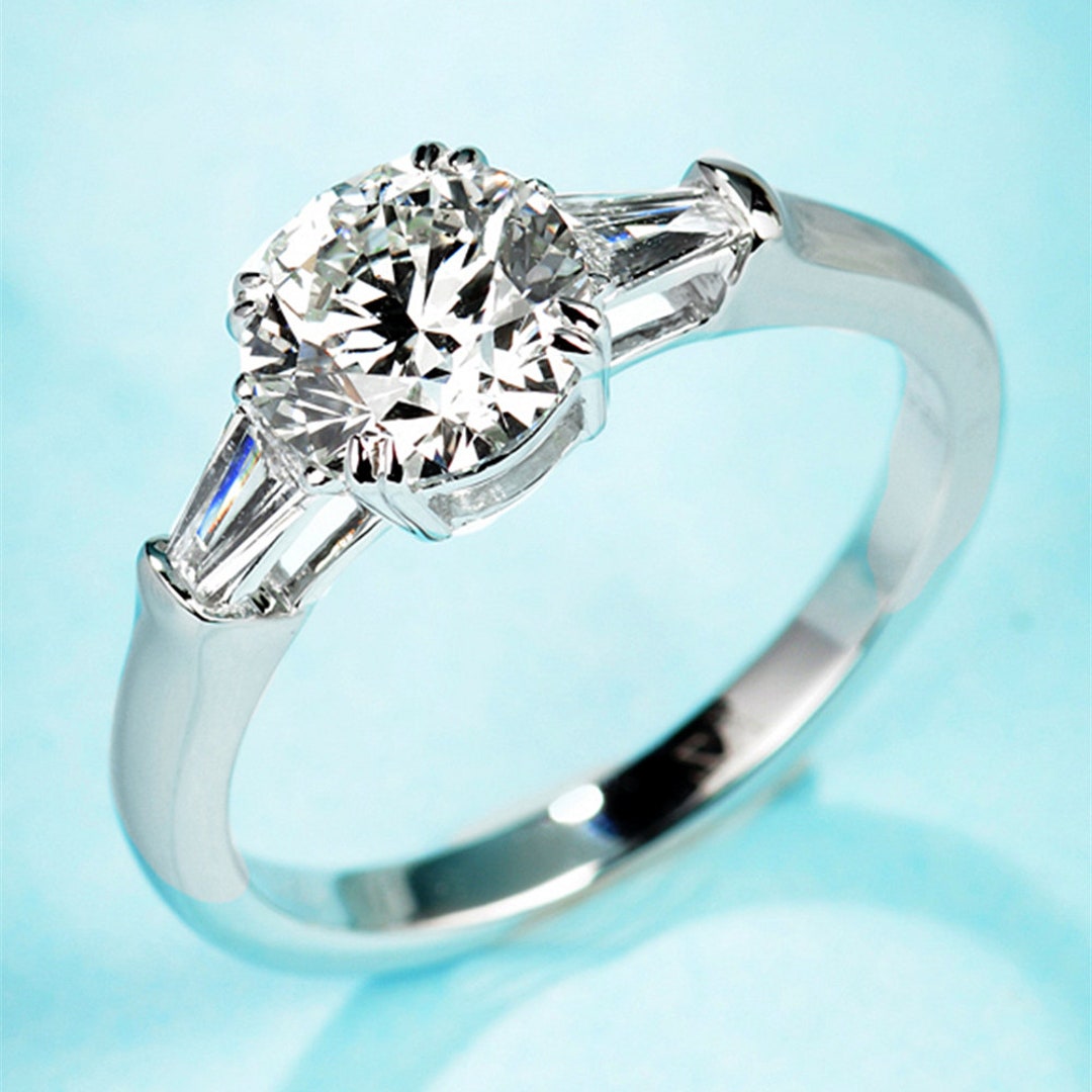 18k Gold Tapered Baguette Three Stone Engagement Ring (0.2CTW) + 1.0CT ...