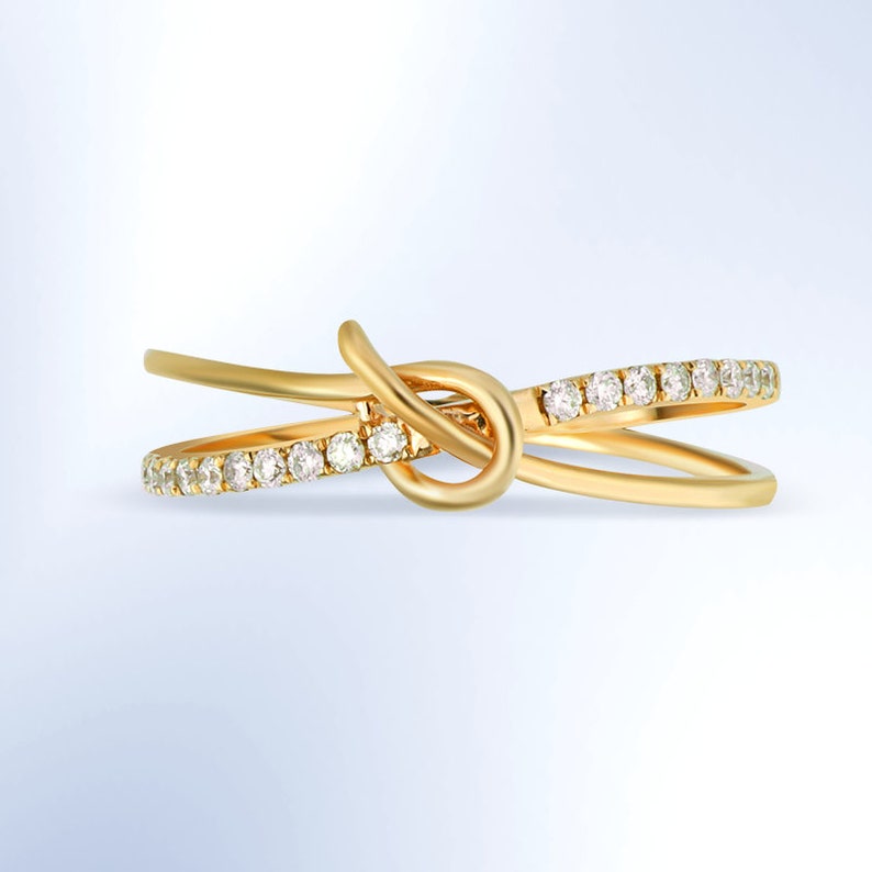 Diamond Lovely Knot Wedding Ring in Solid 18k Gold/bridal Stacking Ring ...