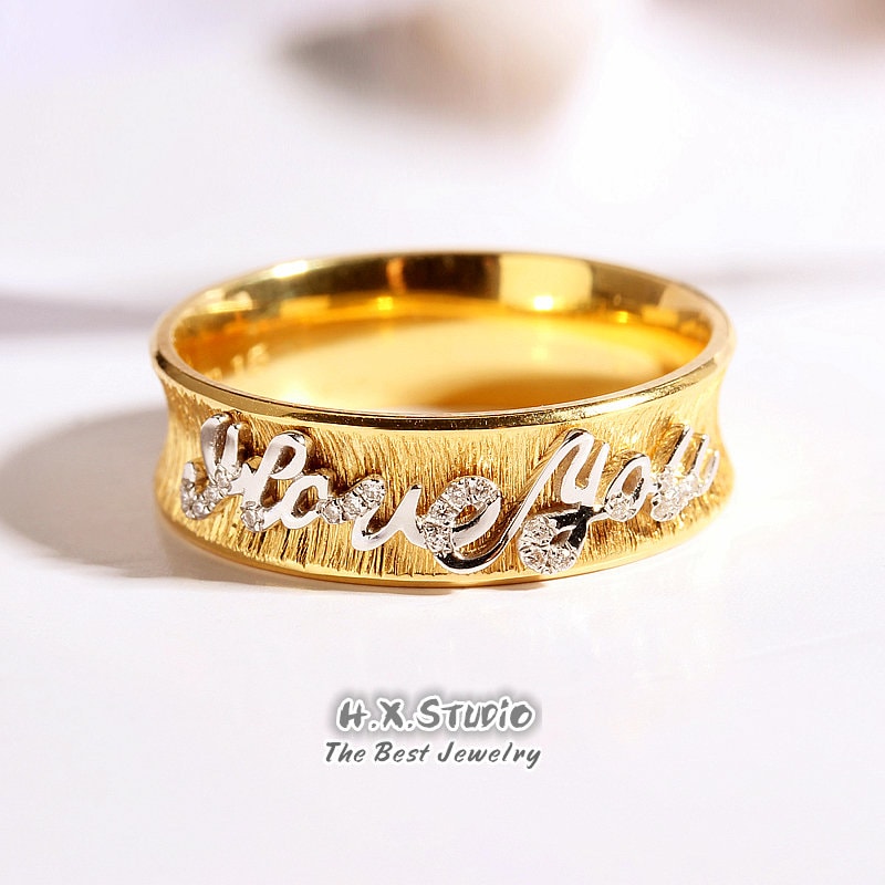Custom Word Ring in Solid 18k 2 Tone Gold/diamond Personalized | Etsy