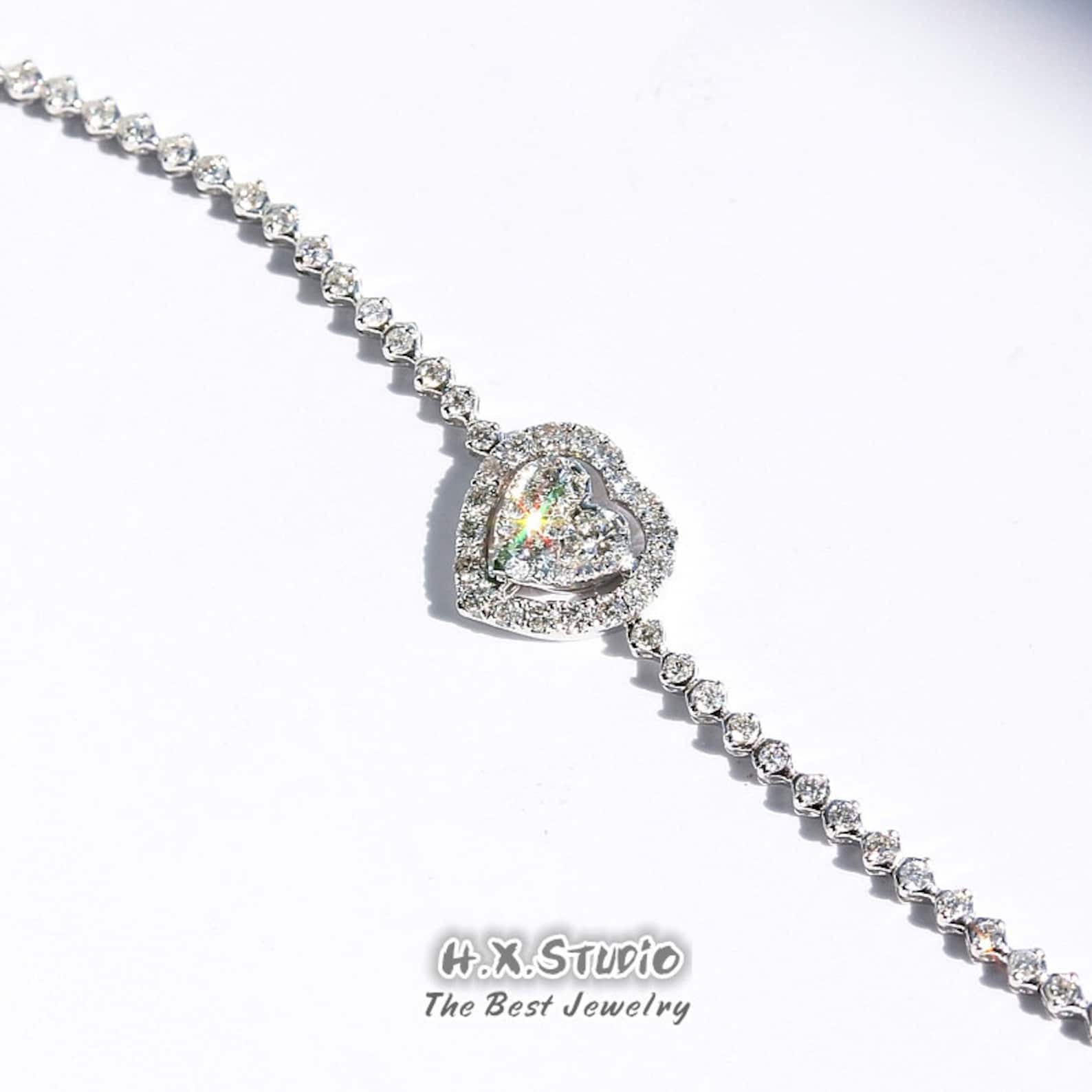 HX Jewelry Diamond Heart Tennis Bracelet in Solid 18k | Etsy