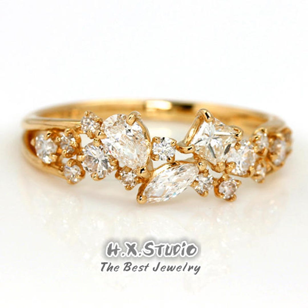 Diamond Multi-stone Ring in Solid 18K Gold/art Deco Statement Ring ...