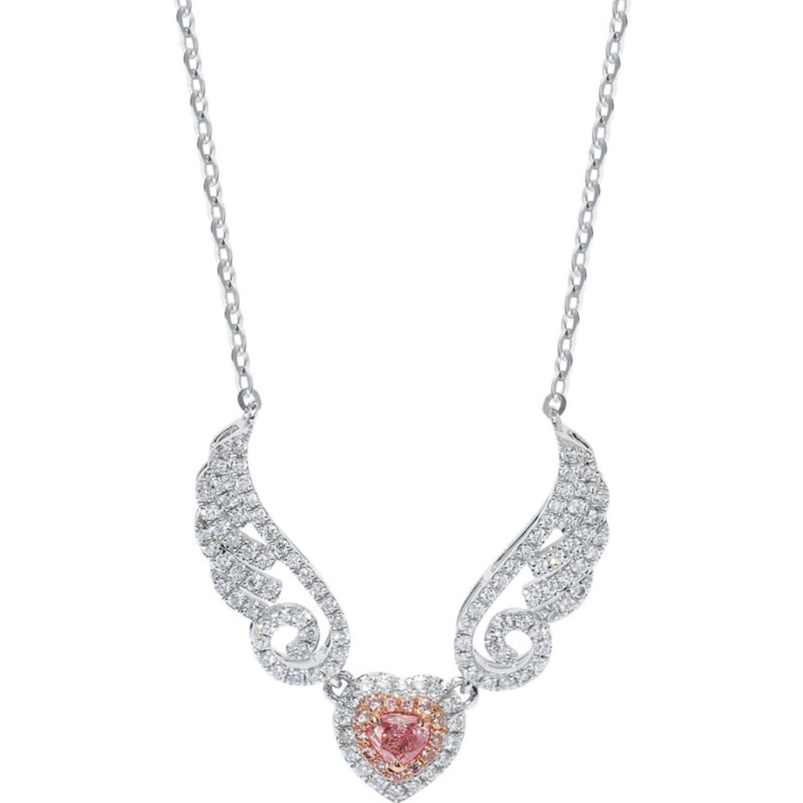 Pink Diamond Heart Angel Wings Pendant Necklace in Solid 18k - Etsy