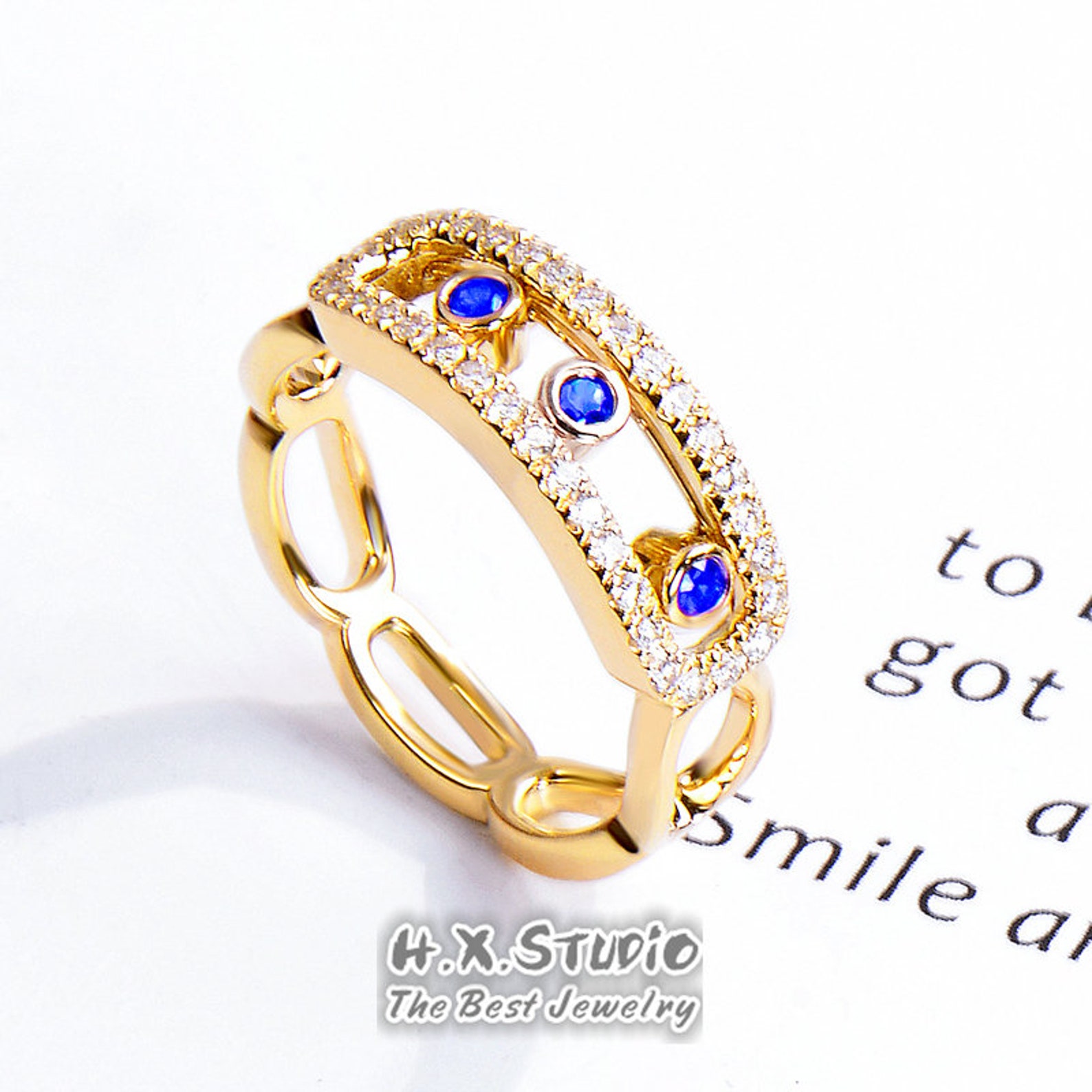 Sliding Diamond Ring in Solid 18k Gold/moving Gems Ring/ruby | Etsy