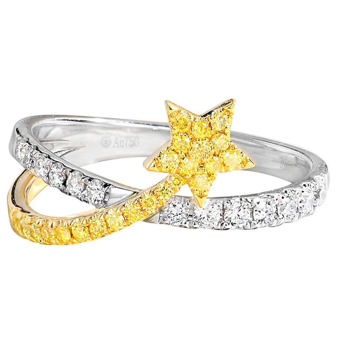 Yellow and White Diamond Shooting Star Ring in Solid 18k Gold/custom ...