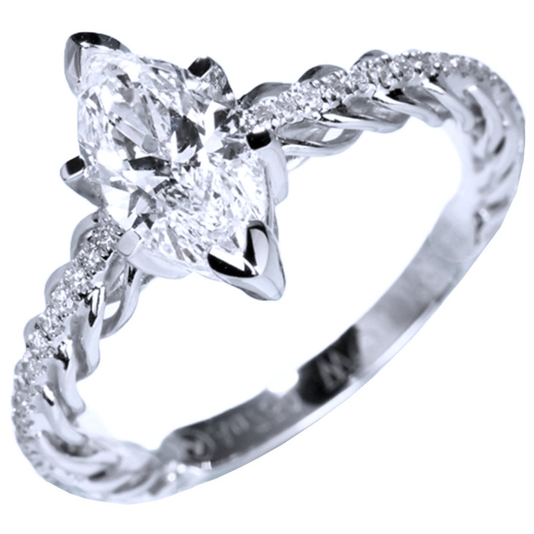 18k Gold Braided Band Engagement Ring (0.1CTW) + 2.0CT Marquise-cut Lab ...