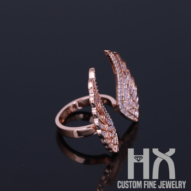 Diamond Angel Wings Ring in Solid 18k Gold/feather Wings - Etsy