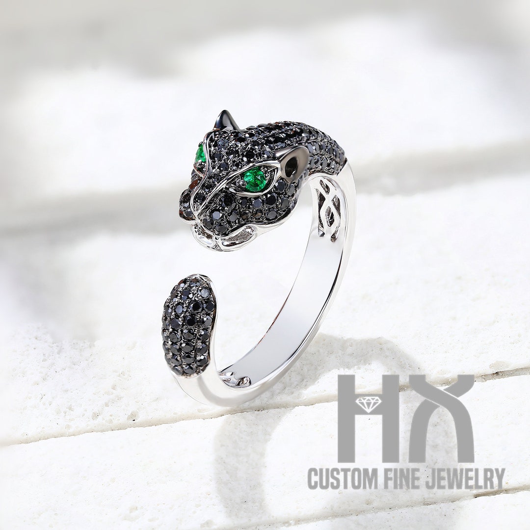 Black Diamond Leopard Wrap Ring in Solid 18K Gold/diamond Black Panther ...