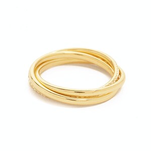 Solid 14k Gold Interlocking 3 Bands Rolling Diamond Ring, Unique ...