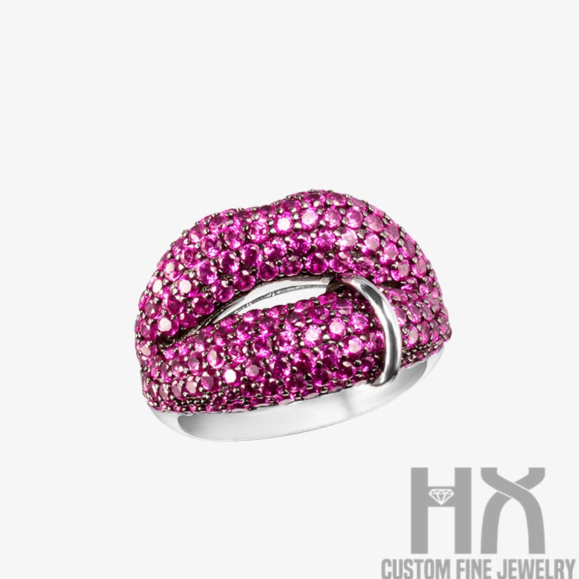 Pink Sapphire Lips Kiss Ring in Solid 18k Gold/Kiss Me | Etsy