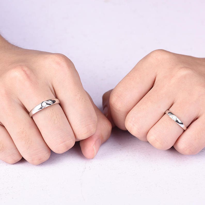 Diamond Matching Heart Wedding Rings in Solid 18k Gold/couple - Etsy