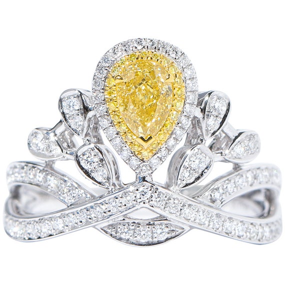 Fancy Yellow Diamond Tiara Shape Statement Ring in Solid 18k | Etsy
