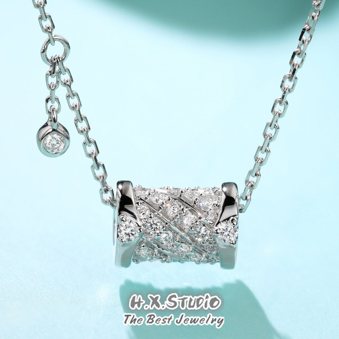 Diamond Cylinder Pendant Necklace in Solid 18k Gold/rolling Ring ...