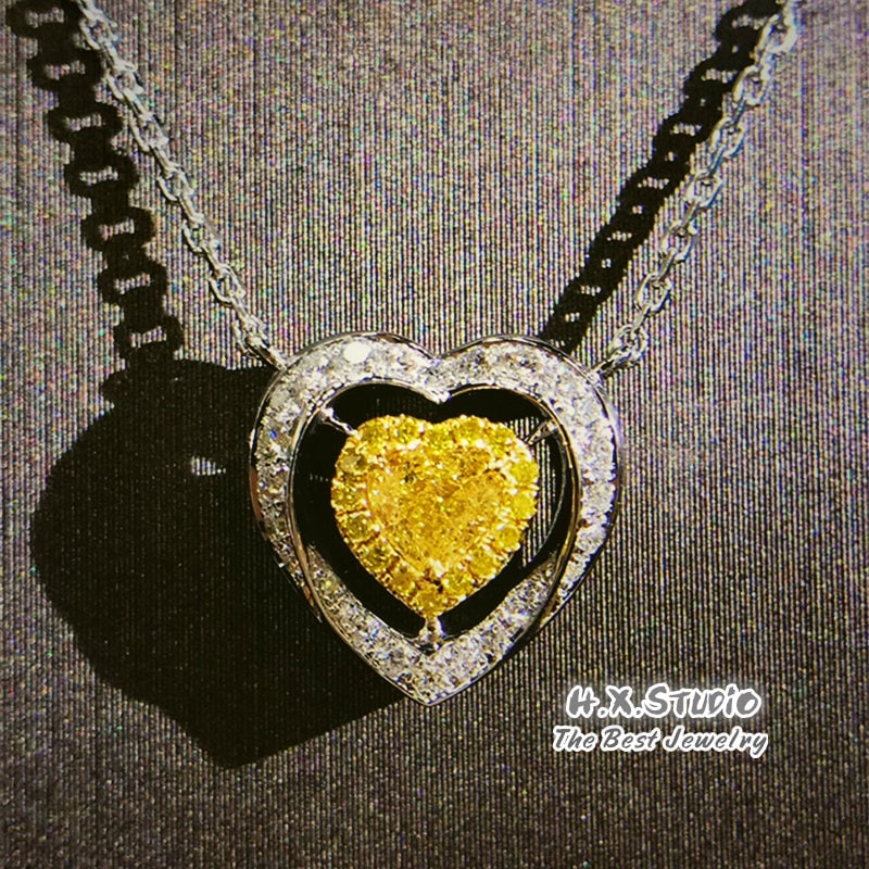Fancy Yellow Diamond Heart Shape Pendant Necklace in Solid 18K Gold ...