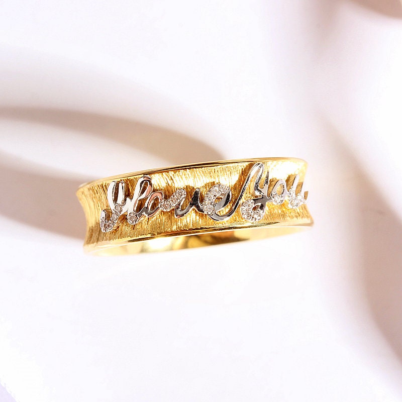 Custom Word Ring in Solid 18k 2 Tone Gold/diamond Personalized | Etsy