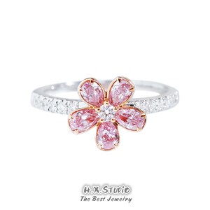 Pink Diamond Flower Ring in Solid 18k Gold/floral Engagement Wedding ...