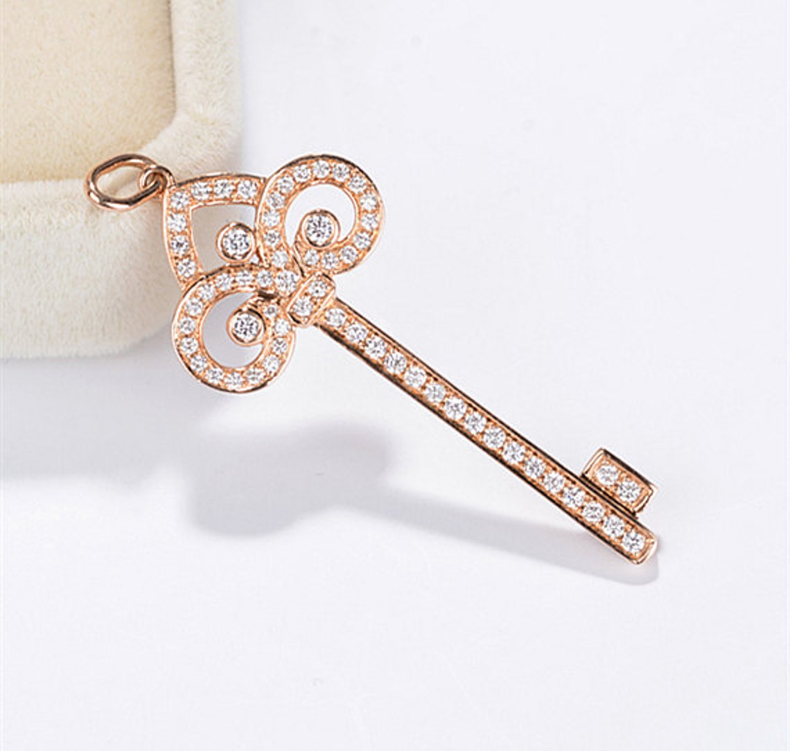 Diamond Key Pendant in Solid 18K Gold/Custom Fine | Etsy