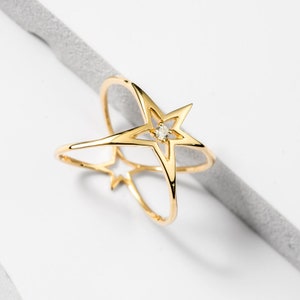 Diamond Star Ring in 18k Solid Gold/criss Cross Ring/custom Jewelry ...