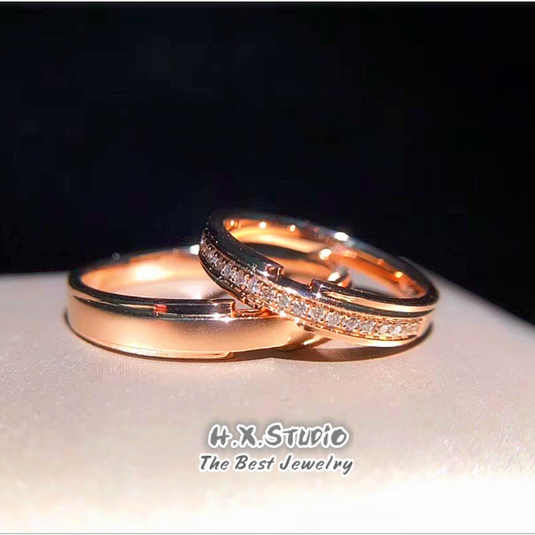 Diamond Wedding Bands in 18k Gold/couple Ring Set/his and Her Rings ...