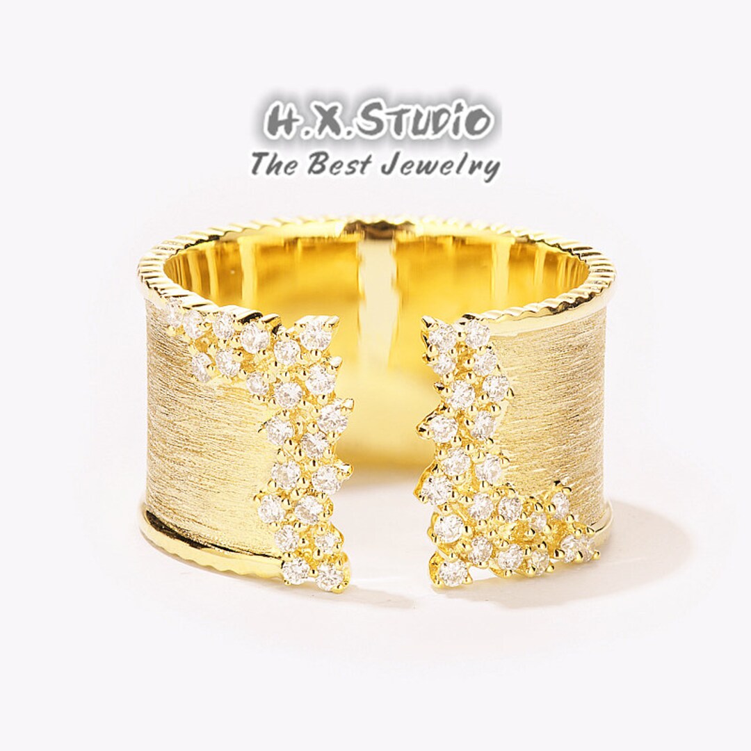 Diamond Wide Open Ring in Solid 18k Gold/wedding Band/custom Fine ...