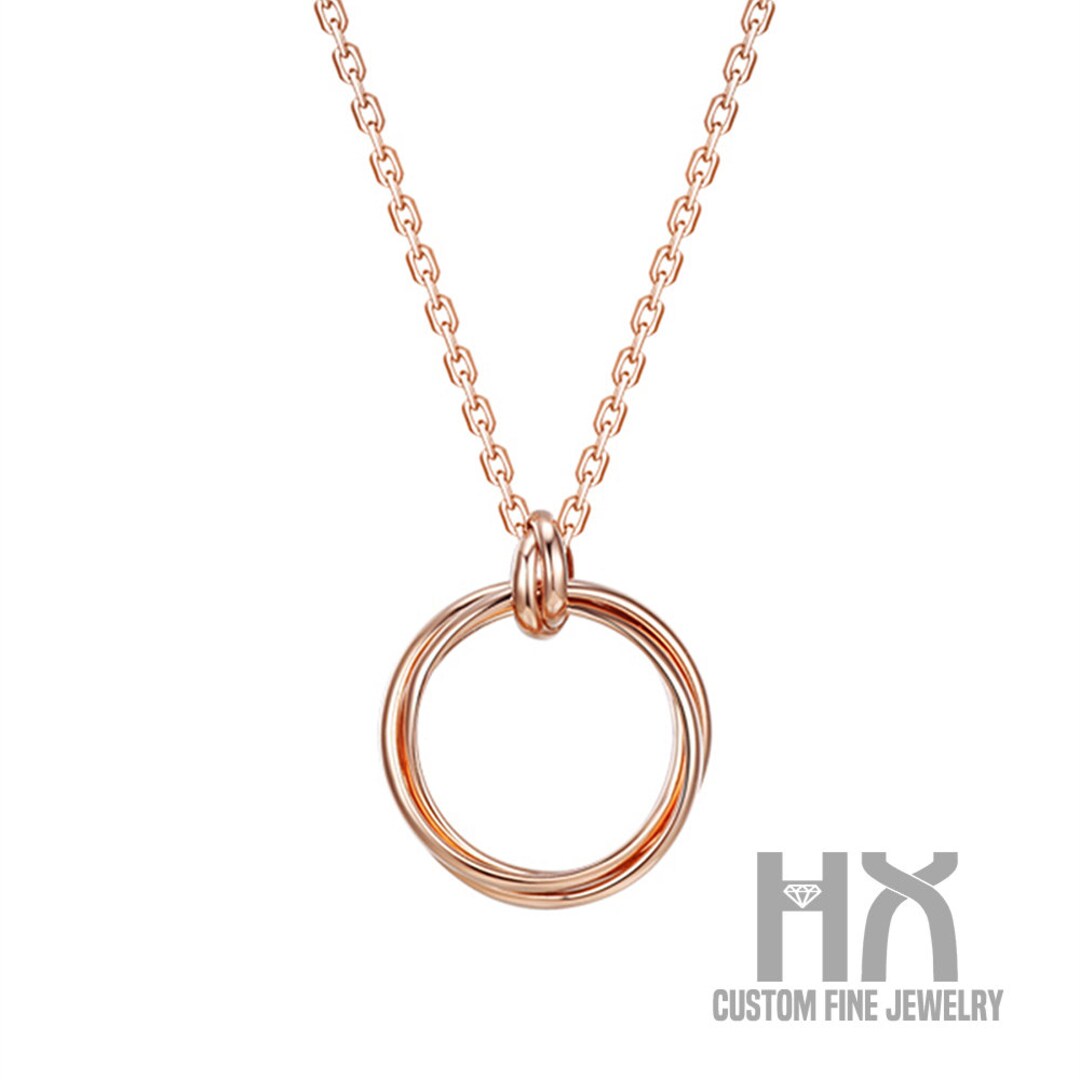 Tri-color Gold Interlocking Triple Circle Pendant Necklace/custom Fine ...