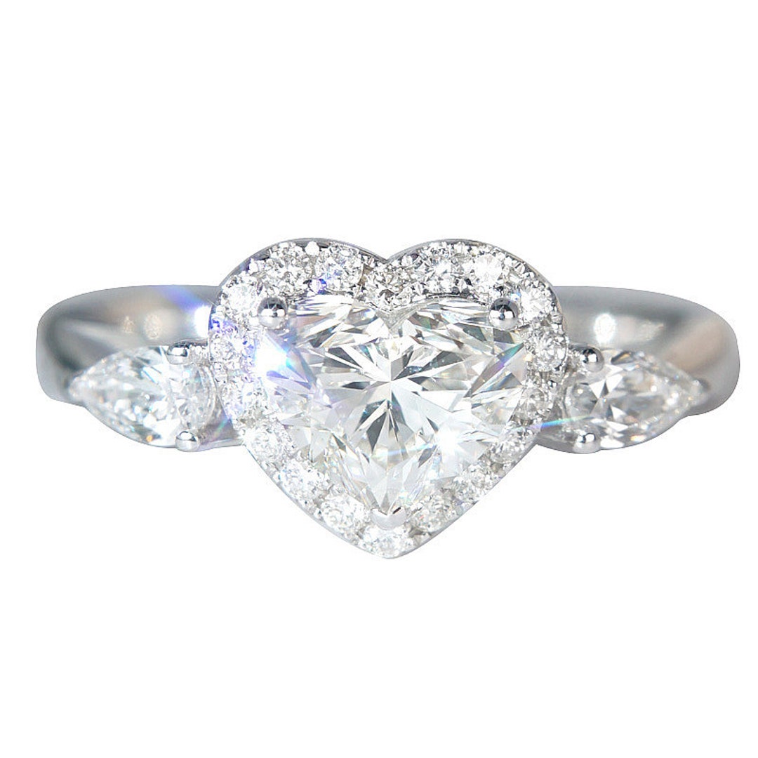 18k Gold Heart Halo Engagement Ring (0.5CTW) + 2.0CT Heart-cut Lab ...
