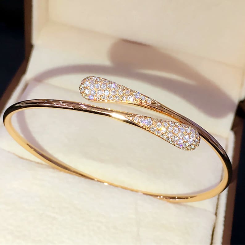 Diamond Wrap Cuff Bangle in Solid 18K Gold/custom Fine - Etsy