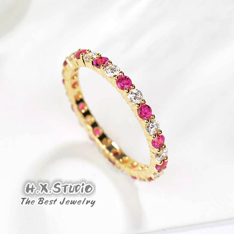 Diamond Ruby Wedding Ring in 18k Solid Gold/minimalist Stacking Ring ...