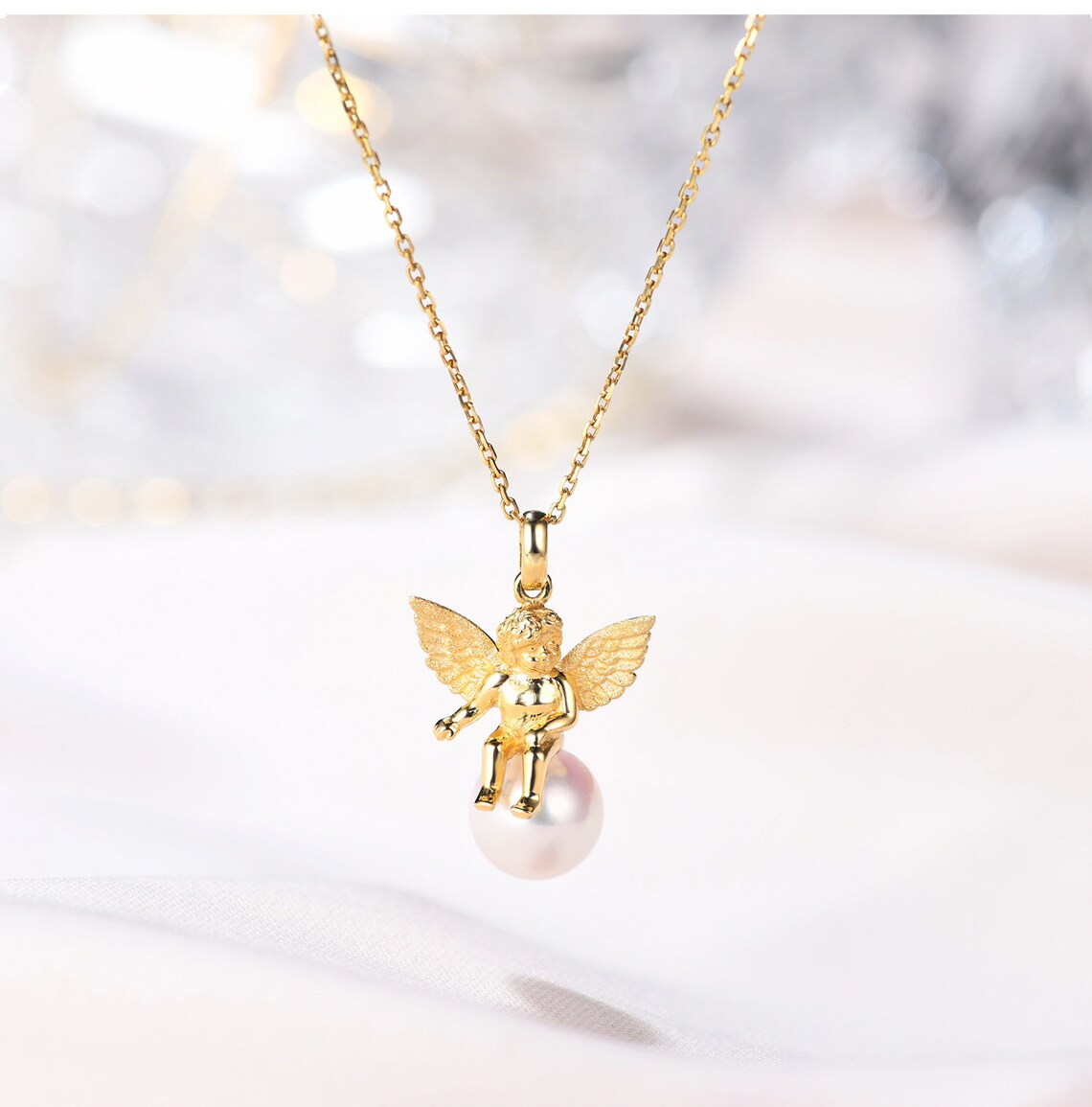 Solid 18k Gold Pearl 3D Baby Angel Pendant (pendant Only)/angel Cupid ...
