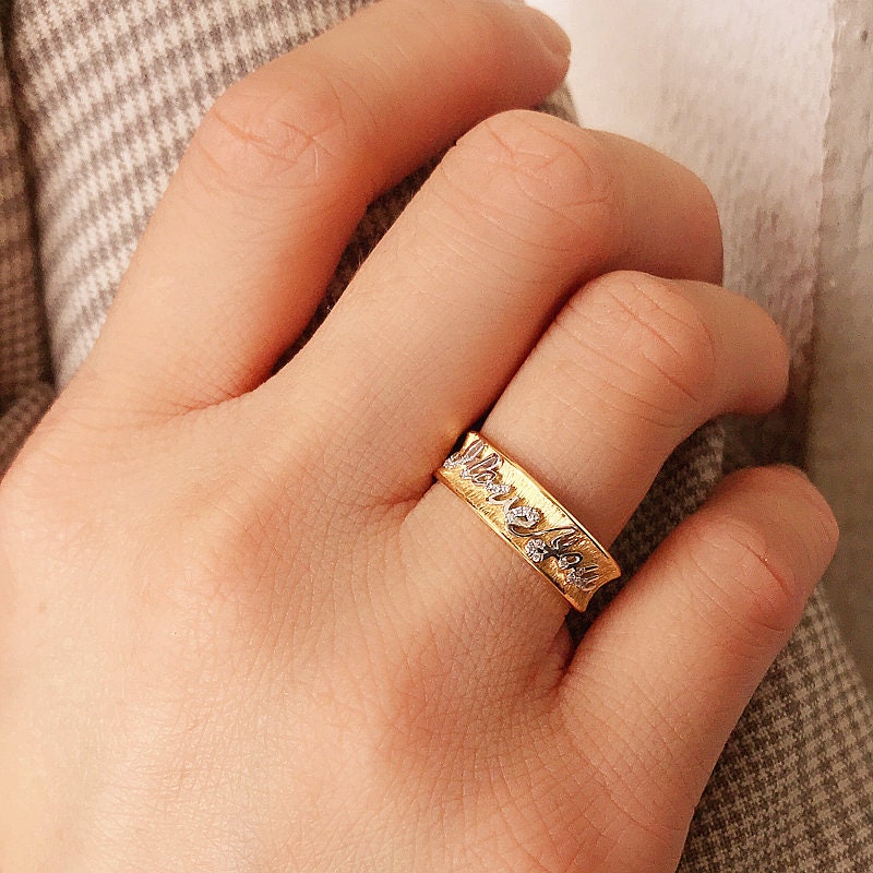 Custom Word Ring in Solid 18k 2 Tone Gold/diamond Personalized | Etsy