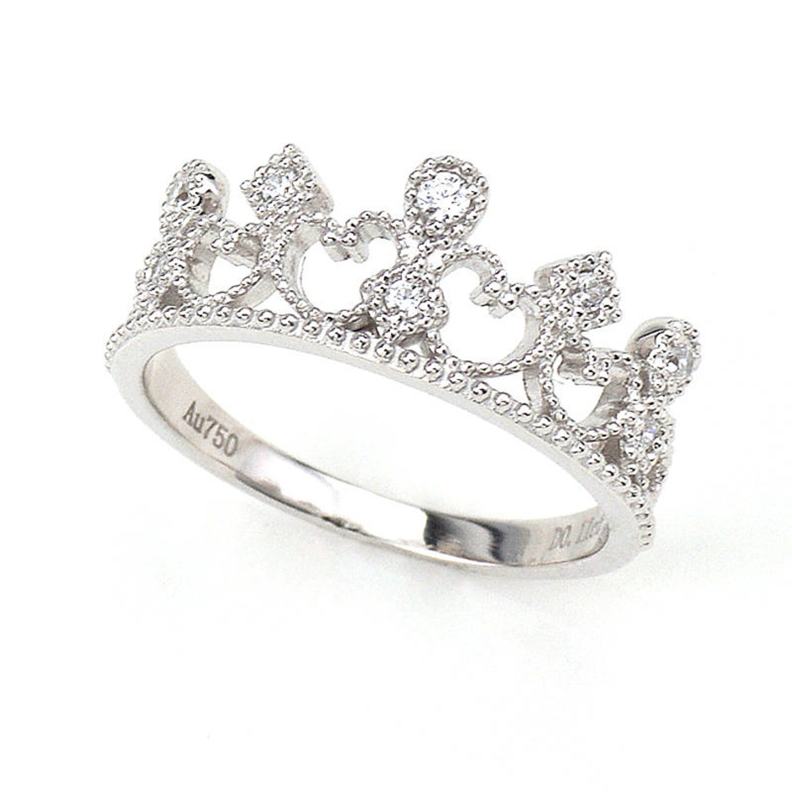 Diamonds Tiara Wedding Band in Solid 18K Gold/lacy Filigree Design Ring ...