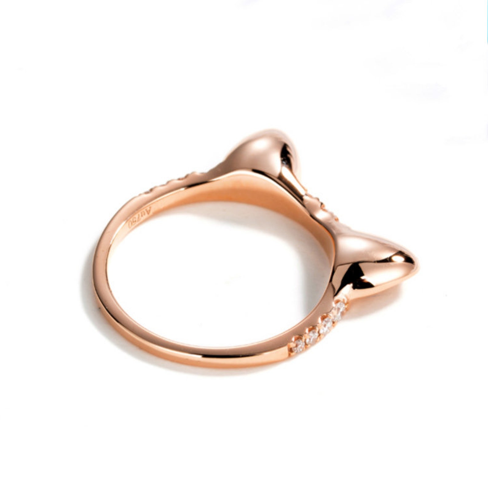 Diamond Cat Ring in Solid 18k Gold/diamond Kitty Ring/cat Ears - Etsy