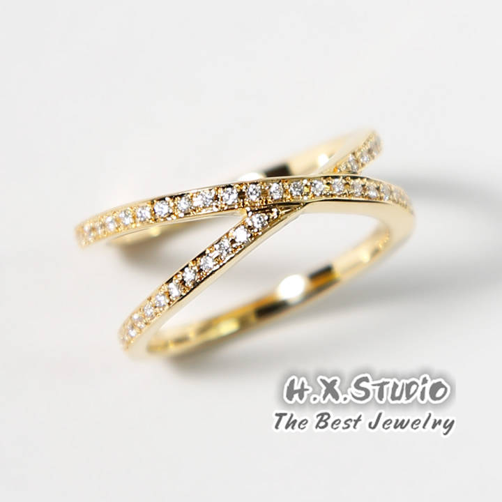 Double Band Cross Diamond Ring in Solid 18k Gold/full Eternity ...