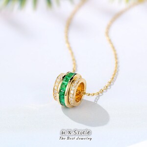 Diamond Emerald Rotatable Pendant Necklace in Solid 18k Gold/rotating ...