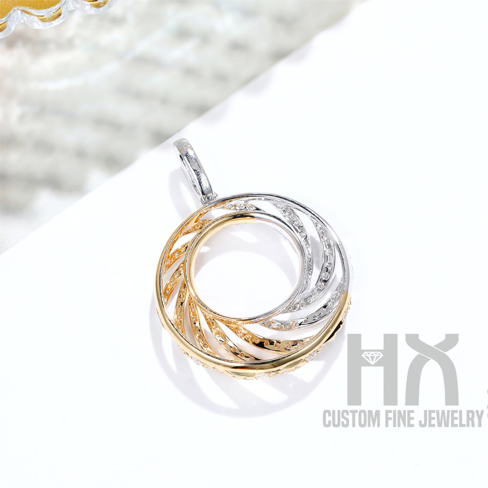 Diamond Circle Pendant in Solid 18k 2-tone Gold/custom Fine Jewelry ...