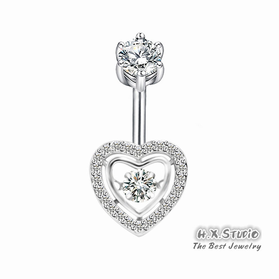 Dancing Diamond Belly Button Ring in Solid 18k Gold/heart Navel Ring ...