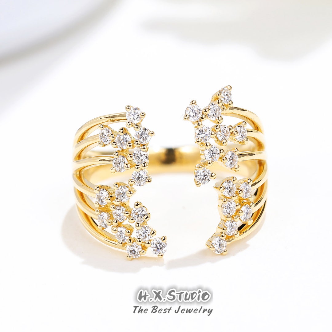Diamond Statement Warp Ring in Solid 18k Gold, Wide Wedding Ring ...