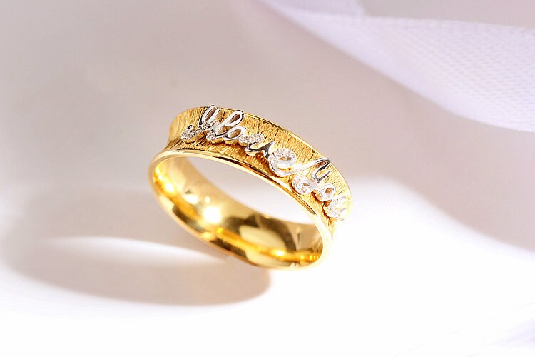 Custom Word Ring in Solid 18k 2 Tone Gold/diamond Personalized | Etsy