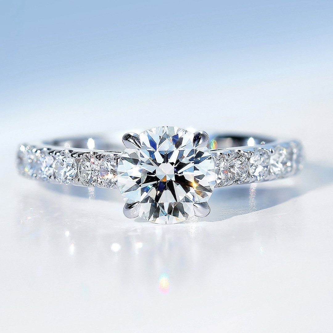 18k Gold 4 Prong Set Engagement Ring (0.5CTW) + 2.0CT Center Lab Grown ...