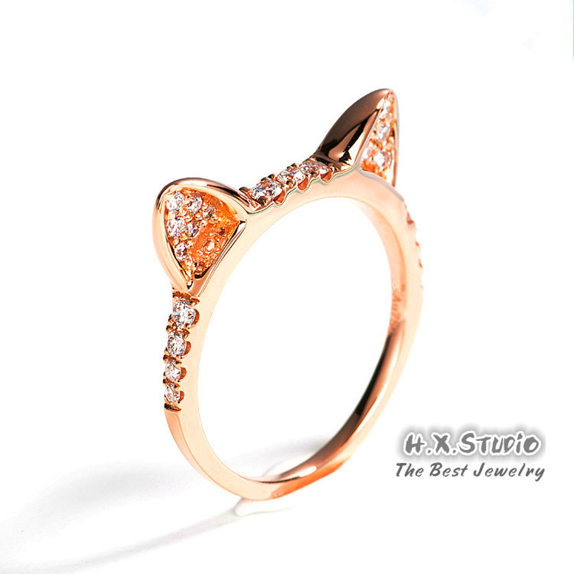 Diamond Cat Ring in Solid 18k Gold/diamond Kitty Ring/cat Ears | Etsy