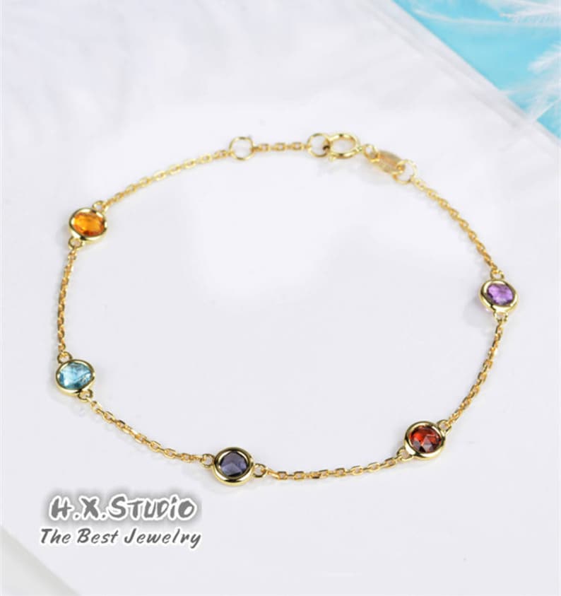 Multi Rainbow Gem Bracelet in Solid 18K Gold/anklet/custom - Etsy